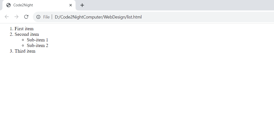 lists in HTML | Code2night.com